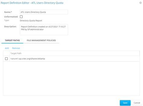 Directory Quota Report