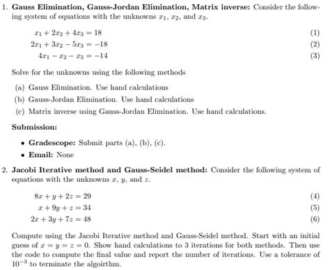 solved 1 gauss elimination gauss jordan elimination