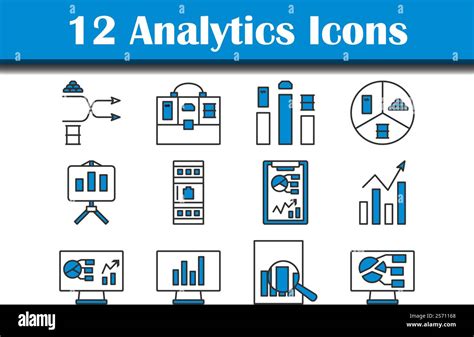 Analytics Icon Set Editable Bold Outline With Color Fill Design Vector Illustration Stock