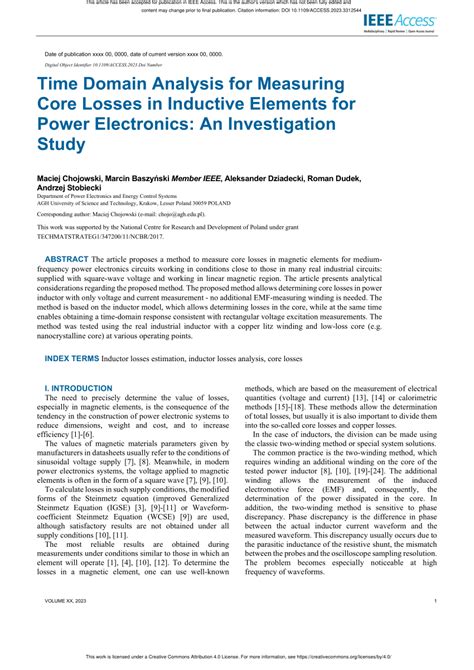 Pdf Time Domain Analysis For Measuring Core Losses In Inductive Elements For Power Electronics