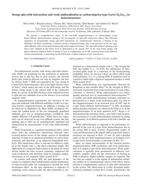 Pdf Strong Spin Orbit Interactions And Weak Antilocalization In Carbon Doped P Type Gaas