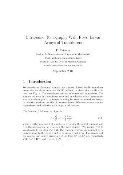 Ultrasound Tomography With Fixed Linear Arrays Of Transducers