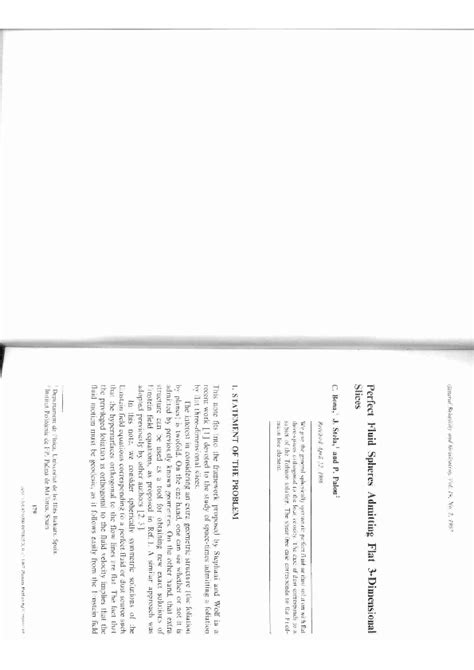 Pdf Perfect Fluid Spheres Admitting Flat 3 Dimensional Slices J Stela And Carles Bona