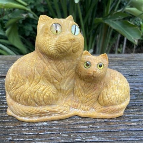 3lb 61 Natural Yellow Jade Cat Crystal Figurine Carved Healing T Ornament Ebay