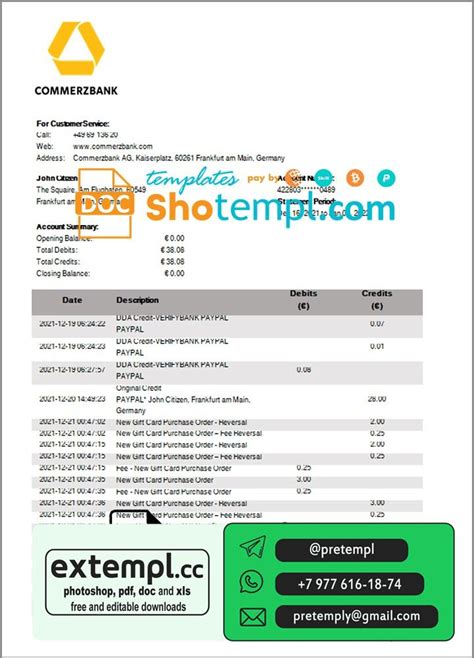 example germany commerzbank bank statement in word and pdf format