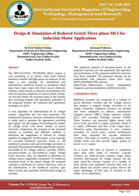 Pdf Design And Simulation Of Reduced Switch Three Phase Mli For