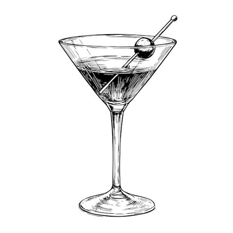 Premium Vector Handdrawn Martini Glass With Cocktail And Olive Sketch