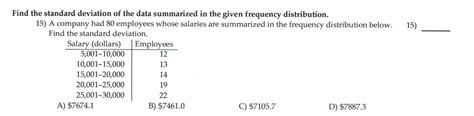 Solved By An Expert Find The Standard Deviation Of ﻿the Data Summarized
