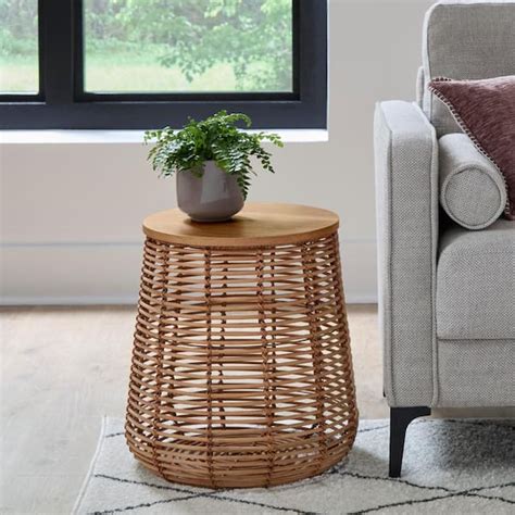 Stylewell Pala 173 In Natural Rattan Side Table With Removable Top