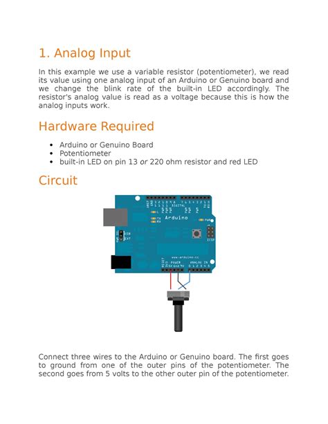 B Analog Input Analog Read Analog Input In This Example We Use A Variable Resistor Studocu