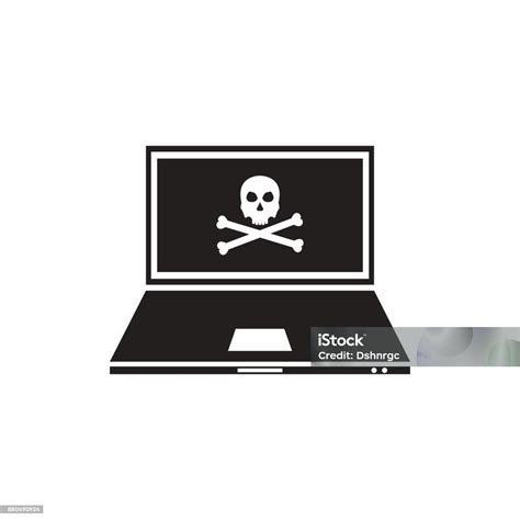 Laptop Computer Virus Skull And Crossbones Vector Icon Stock