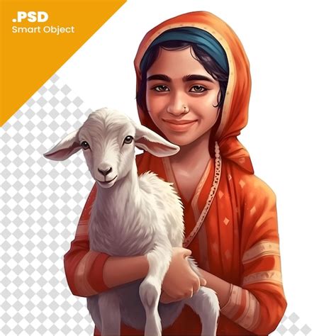 Retrato De Una Hermosa Mujer Joven Con Una Cabra Sobre Una Plantilla