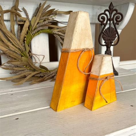Candy Corn Set Fall Decorations Rustic Vintage Style Made Of Reclaimed Wood Halloween Decor