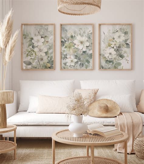 Sage Green Botanical Triptych Wall Art 3 Panel Wall Art Neutral Tones Botanical Set Of Three