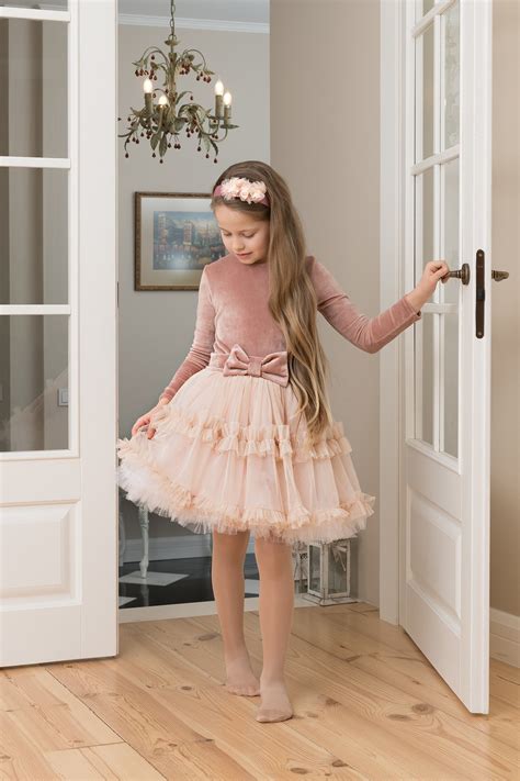 Long Sleeves Tulle Dress Girls Party Dress Birthday Dress First