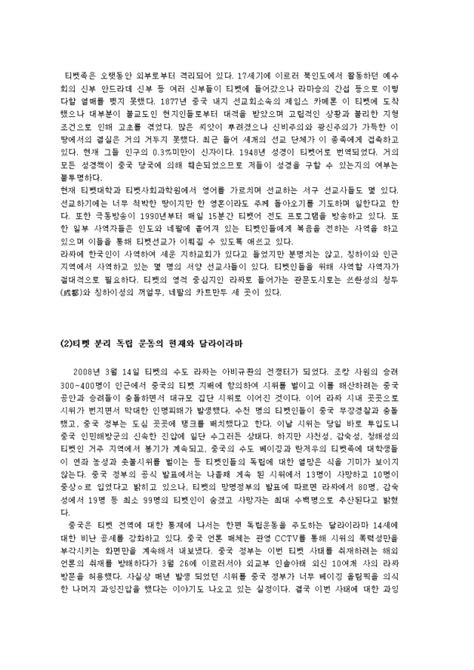중국의 소수민족정책의 현황과 특징 및 중국의 티벳분리독립운동에 대한 정책현황과 티벳 독립운동의 방향조사