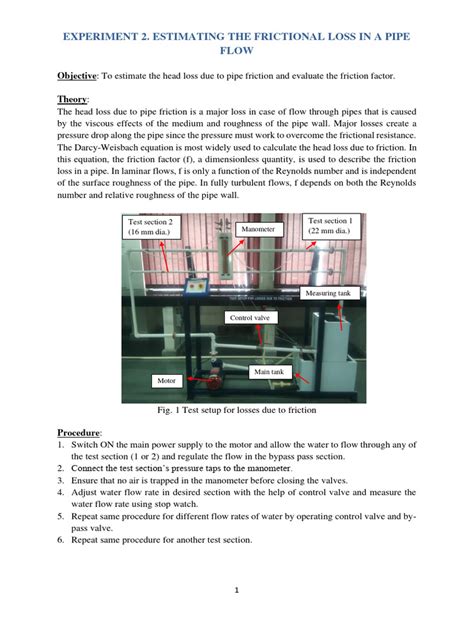experiment 2 estimating the frictional loss in a pipe flow pdf