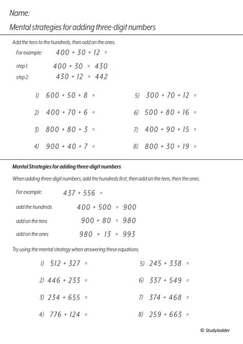 Mental Strategies For Adding Three Digit Numbers Studyladder