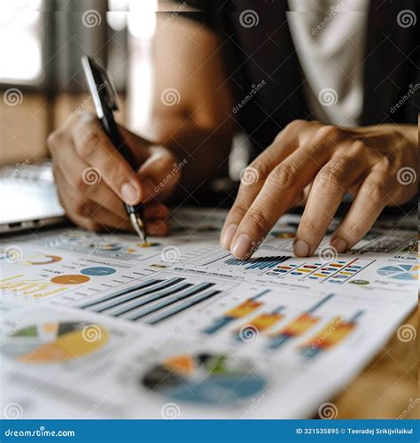 Close Up Of Hands Reviewing Detailed Financial Charts And Graphs Stock Illustration