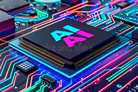 High Tech Ai Microchip With Colorful Circuitry Close Up Cybernetic