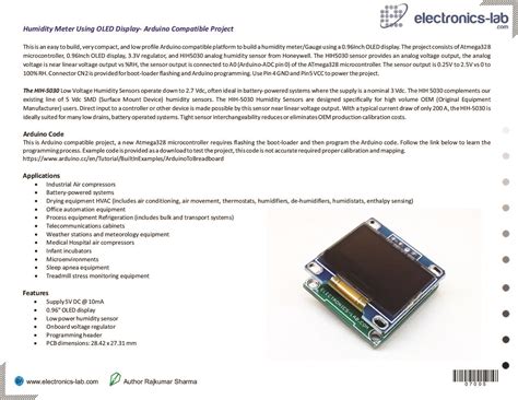 Humidity Meter Using OLED Display Arduino Compatible Electronics Lab Com