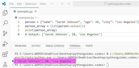 how to convert a dictionary to an array in python