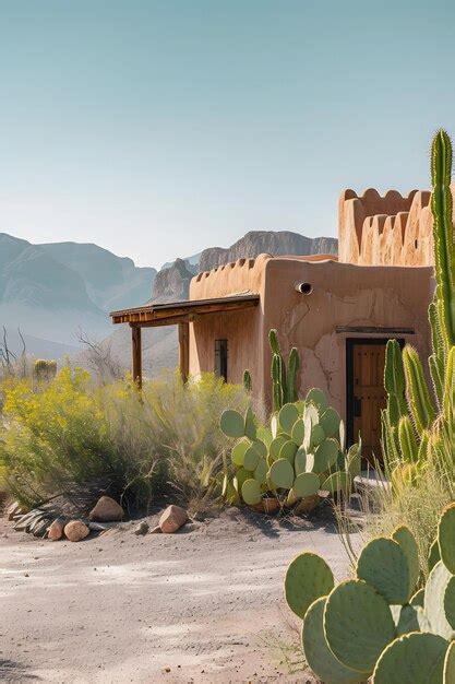 Adobe Architecture In The Midst Of A Cactus Desert Ai Generated Illustration Premium Ai
