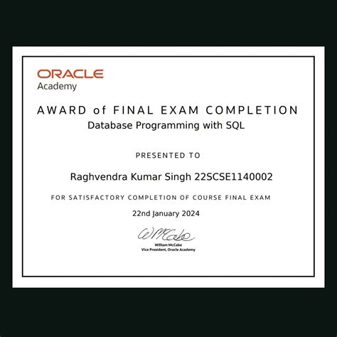 Raghvendra Kumar Singh On Linkedin Completed The Database Programming