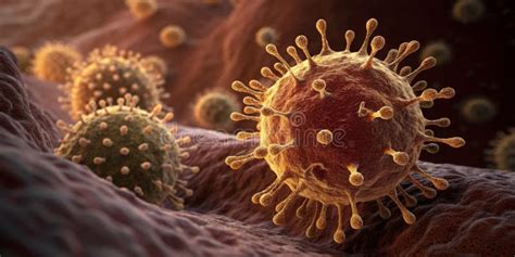 Close Up View Of Virus Particles In A Microscopic Environment Showing Detailed Structure And