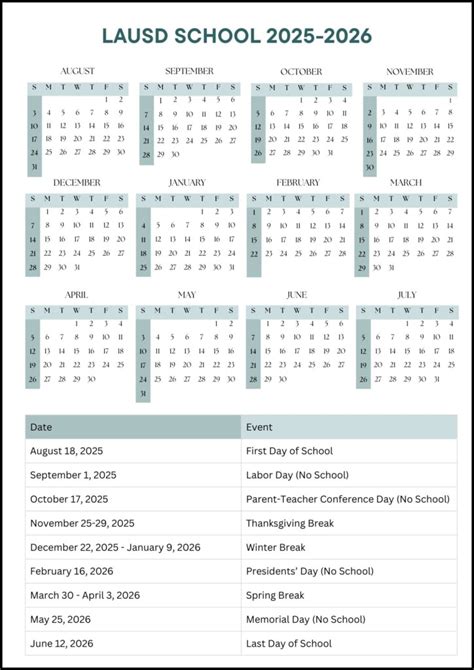 2026 To 2026 Lausd Calendar Printable 2026