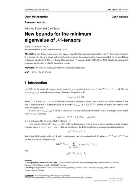 Pdf New Bounds For The Minimum Eigenvalue Of M Tensors