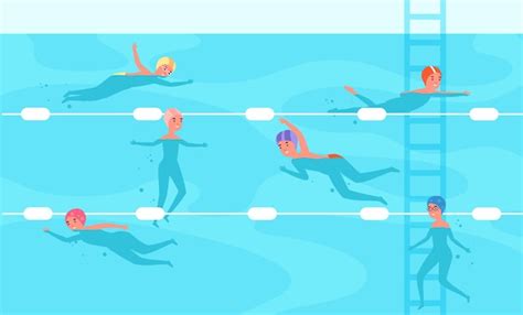 Crianças Na Piscina Natação Para Crianças Aula De Natação Na Escola Feliz Ilustração Em Vetor
