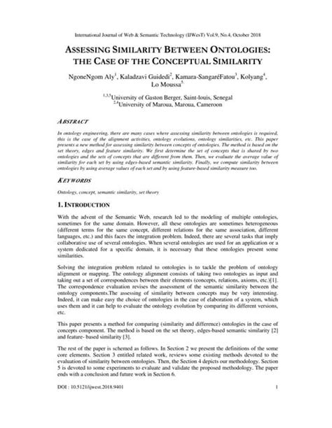 Assessing Similarity Between Ontologies The Case Of The Conceptual Similarity Pdf