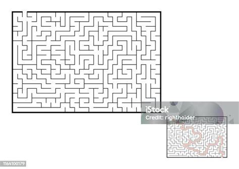 추상 직사각형 미로 아이들을위한 게임 아이들을위한 퍼즐 입구 1개 출구 1개 미로 수수께끼 흰색 배경에 격리된 플랫 벡터 그림입니다 대답과 함께 개념에 대한 스톡 벡터 아트