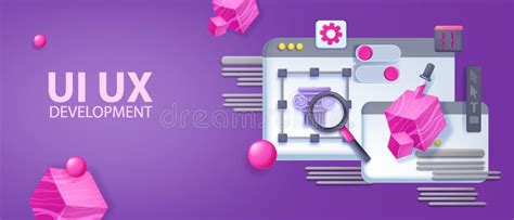 3d Ux Design Banner Browser Screen Ui Web Page Vector Program Interface Concept Stock Vector