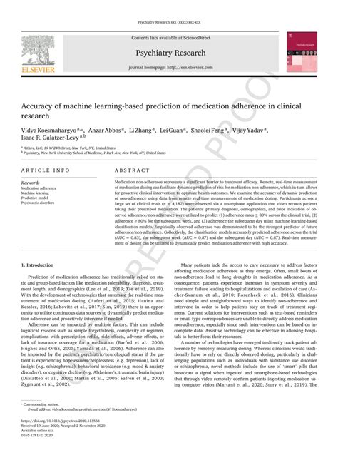 Pdf Accuracy Of Machine Learning Based Prediction Of Medication Adherence In Clinical Research