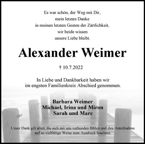 Traueranzeigen Von Alexander Weimer Lz Trauer