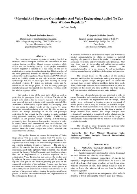 Pdf Material And Structure Optimization And Value Engineering Applied To Car Door Window