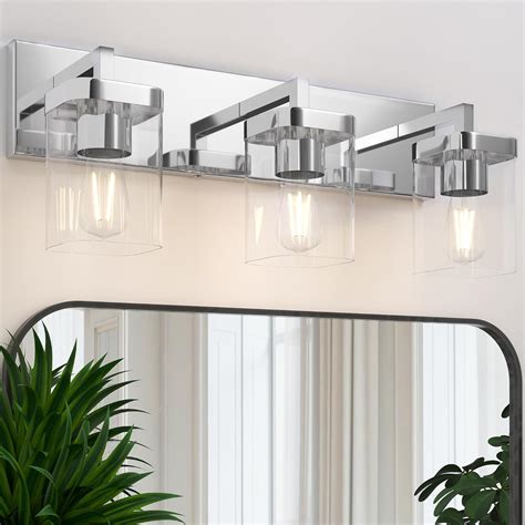 Danshinro Chrome Bathroom Vanity Light Square Design 3 Lights Morden