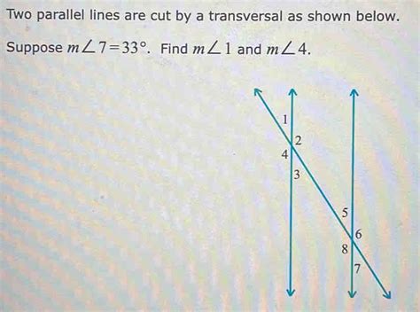 solved two parallel lines are cut by a transversal as shown below