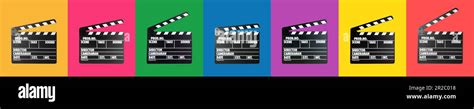 Set With Clapperboards On Different Color Backgrounds Banner Design