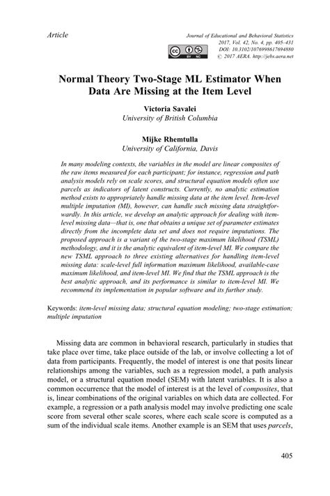 Pdf Normal Theory Two Stage Ml Estimator When Data Are Missing At The