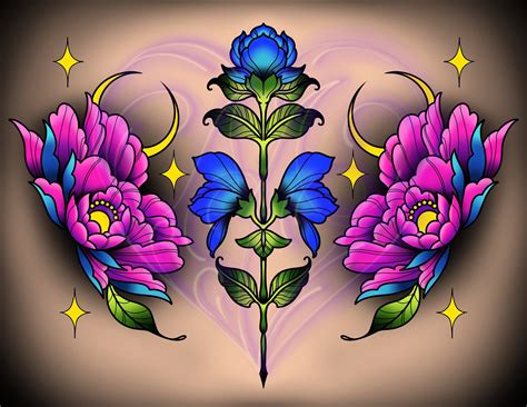 Neo Traditional Flowers Etsy