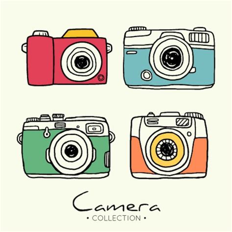Hand Getekende Camera Collectie Gratis Vector
