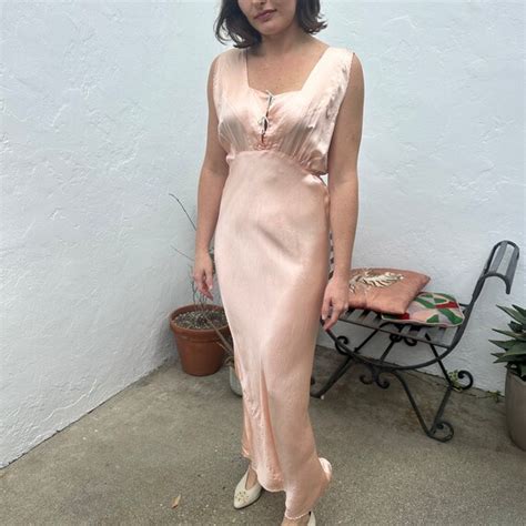 1940s Pink Silk Bias Cut Slip Dress With Blue Front T… Gem