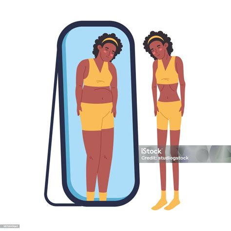 거식증 여성 캐릭터 가냘픈에 대한 스톡 벡터 아트 및 기타 이미지 가냘픈 거식증 거울 Istock