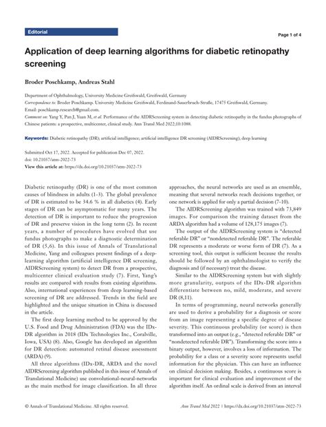 Pdf Application Of Deep Learning Algorithms For Diabetic Retinopathy Screening