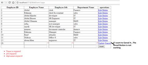 Requiredfieldvalidation Fire But Cancel Button Of The Grid View Is Not