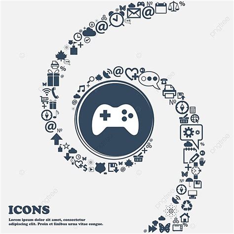 Vector Joystick And Video Game Symbols In A Spiral Vector Concept
