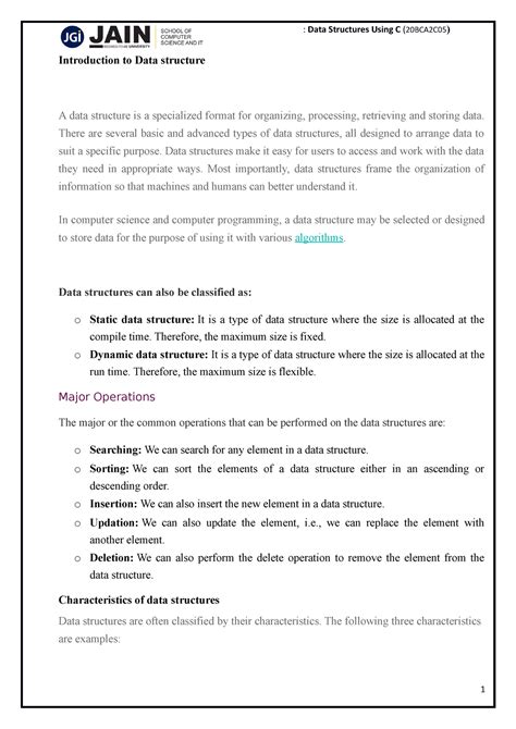 Unit Upadated Notes Data Structures Using C BCA C Introduction To Data Structure A